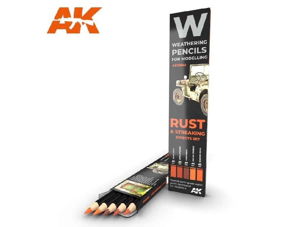 AK Interactive - AK10041 - Set akvarelových tužek na odřeniny - Rust and streaking | Airbrushcentrum